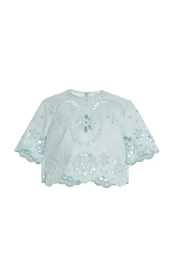 Zimmermann Awaken Embroidered Linen Top - Blue