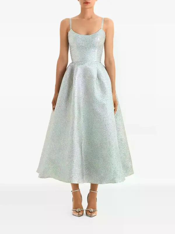 POST MERIDIEM Jacquard Fitted Corset Midi Dress