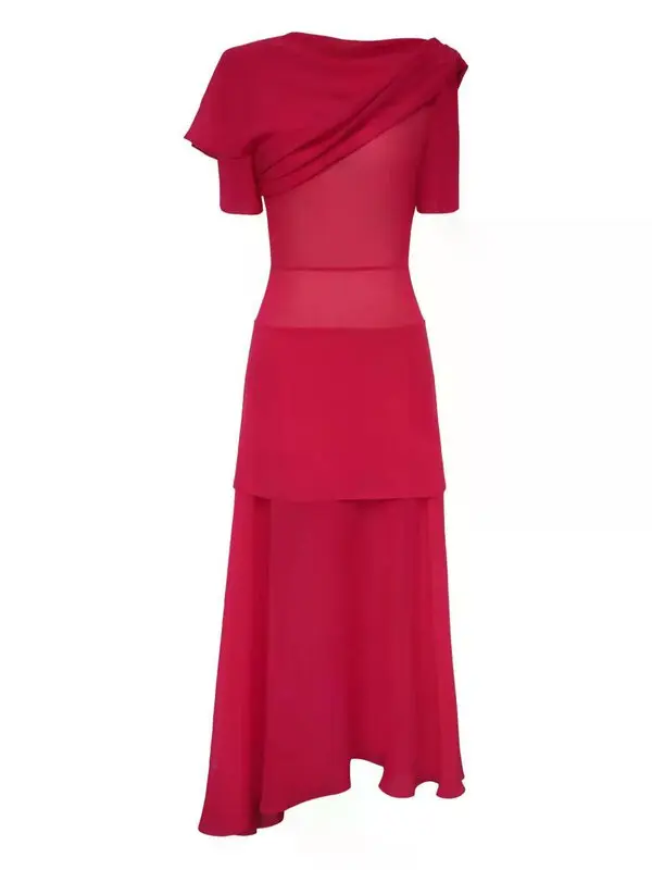 POST MERIDIEM Asymmetrical Draped Midi Dress - Red