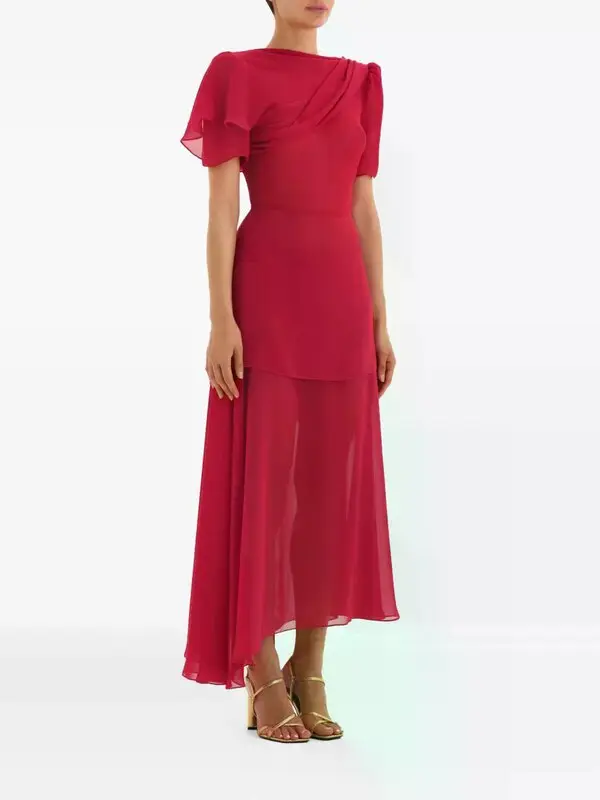 POST MERIDIEM Asymmetrical Draped Midi Dress - Red