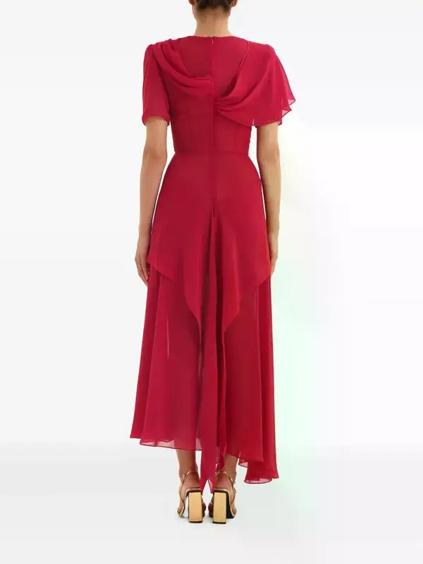 POST MERIDIEM Asymmetrical Draped Midi Dress - Red