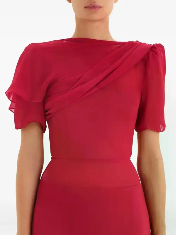 POST MERIDIEM Asymmetrical Draped Midi Dress - Red