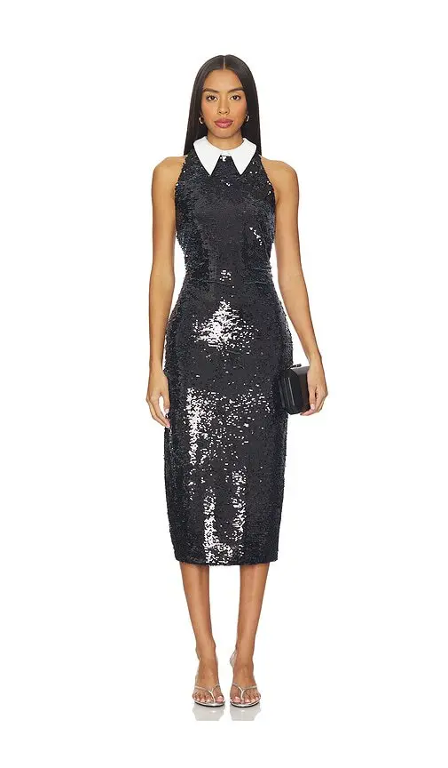 black sequin dress with white collar 70s Black Sequined Shirtwaist Party Dress – Better Dresses Vintage