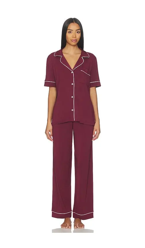 Eberjey Gisele Pant Pj Set In Wine - Bordeaux & Ivory
