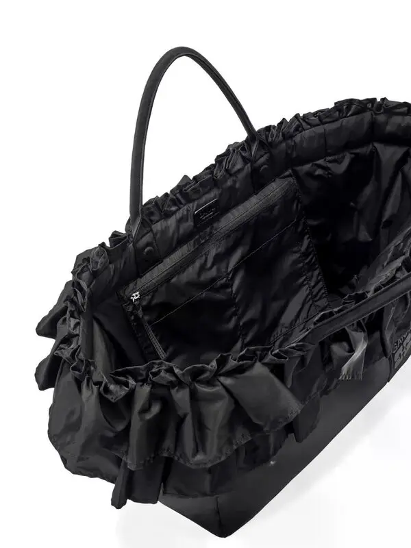 GANNI Ruffled-trim Shoulder Bag - Black