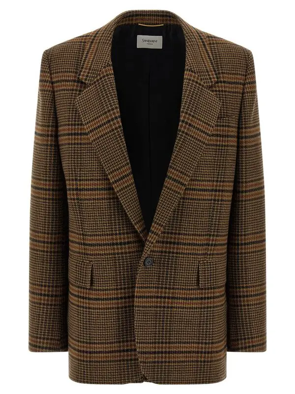 Saint Laurent Prince Of Wales Wool Blazer