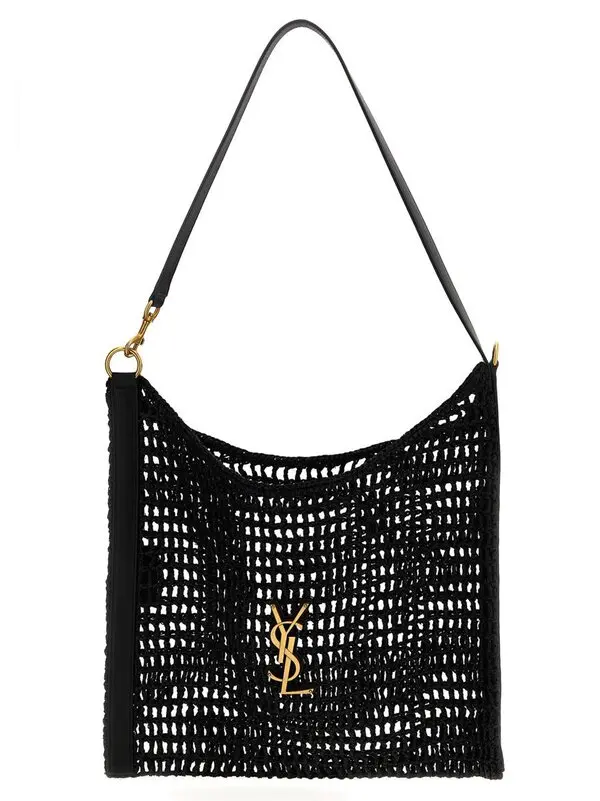 Saint Laurent Oxalis Raffia Shoulder Bag - Black