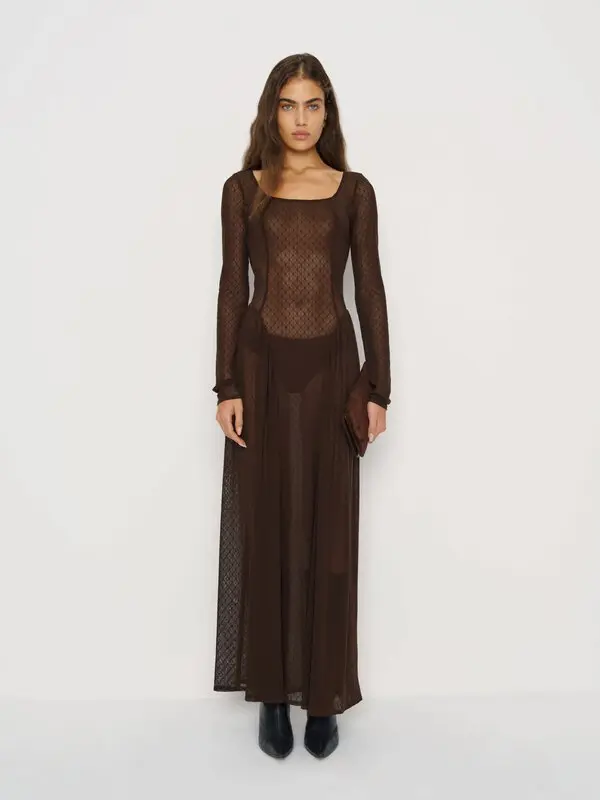 REFORMATION Leona Knit Dress - Sheer Brown