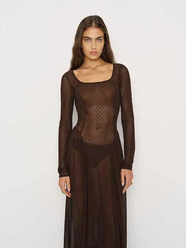 REFORMATION Leona Knit Dress - Sheer Brown