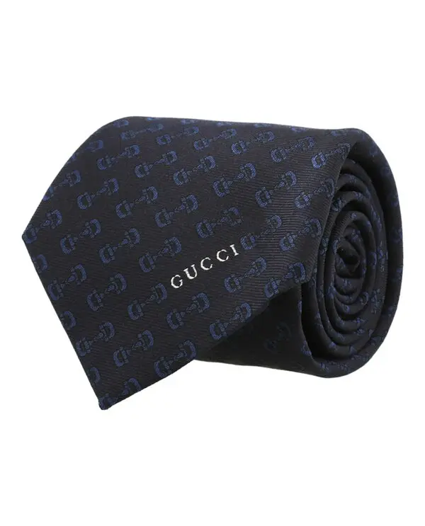 Gucci Horsebit Silk Jacquard Standard Neck Tie - Navy Blue