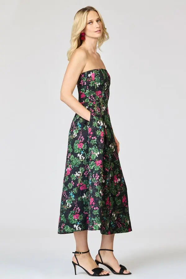 Sachin & Babi Cloque Shay Strapless Tea-length Dress