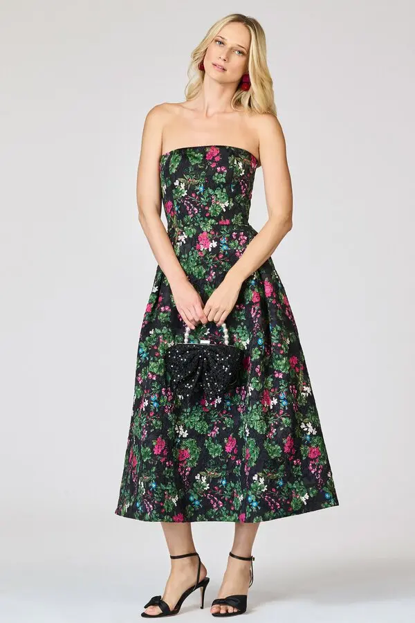 Sachin & Babi Cloque Shay Strapless Tea-length Dress