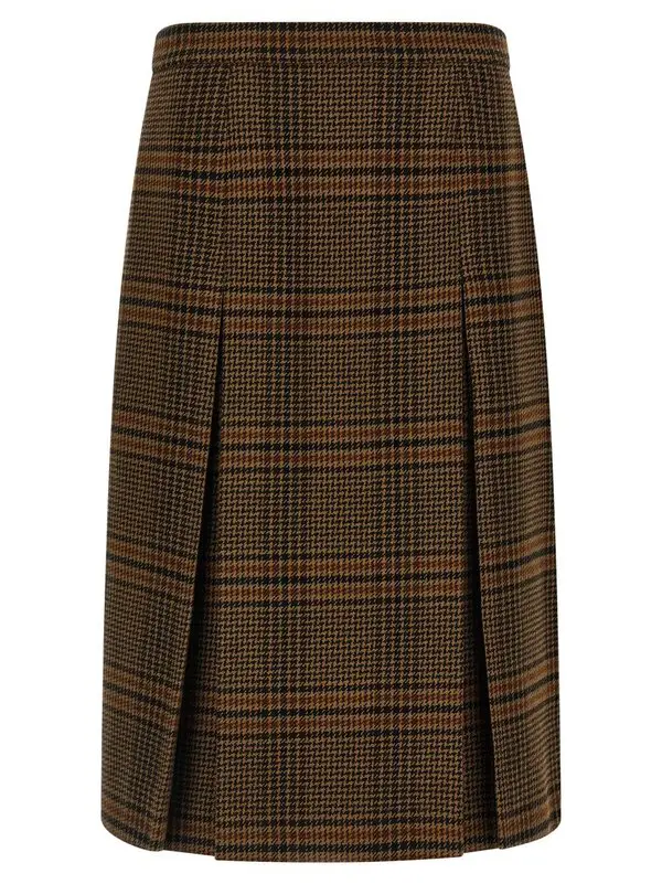 Saint Laurent Prince Of Wales Flared Midi Skirt
