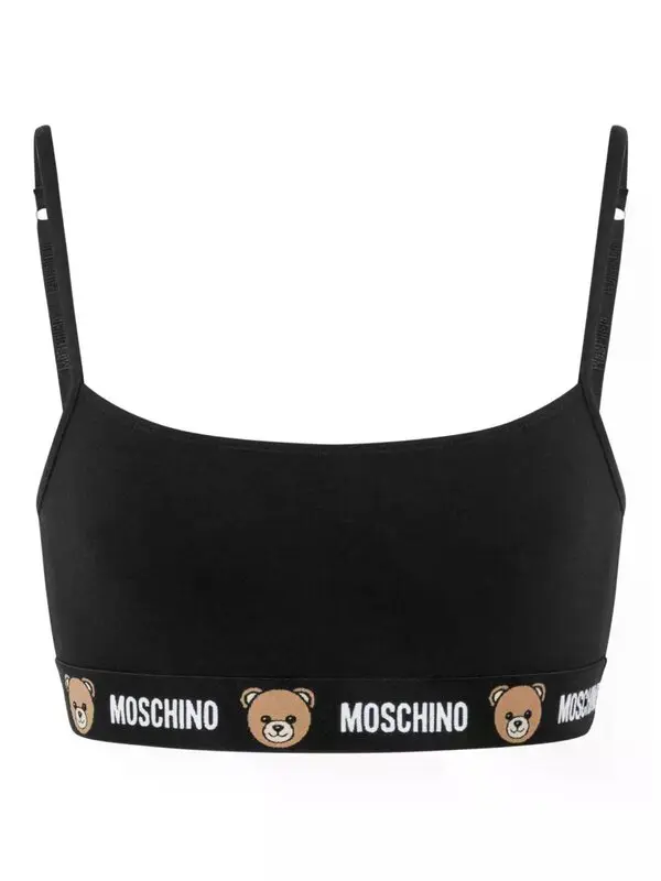 Moschino Teddy-print Cotton Bra - Black