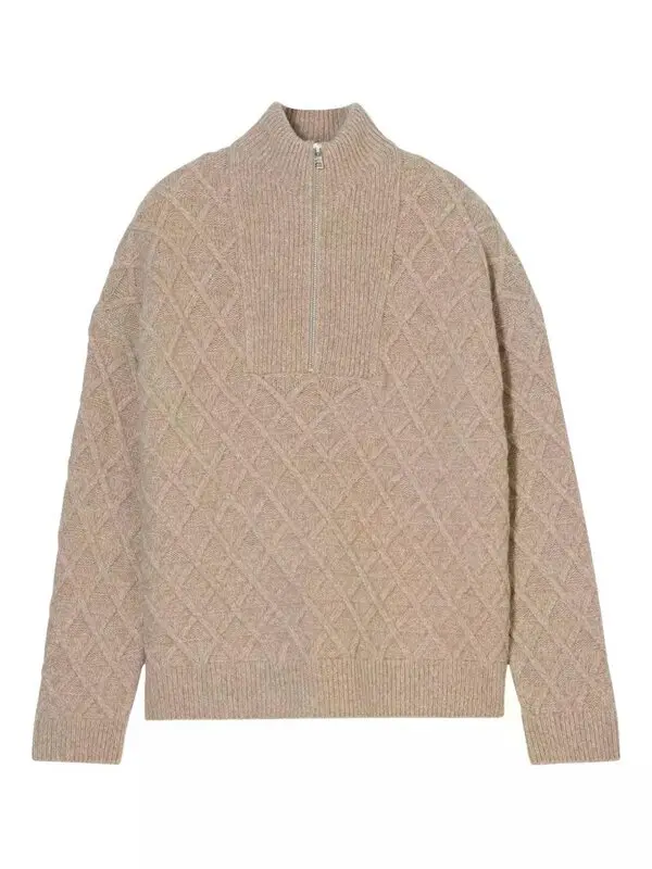 Closed Diamond-patterned Half-zip Sweater