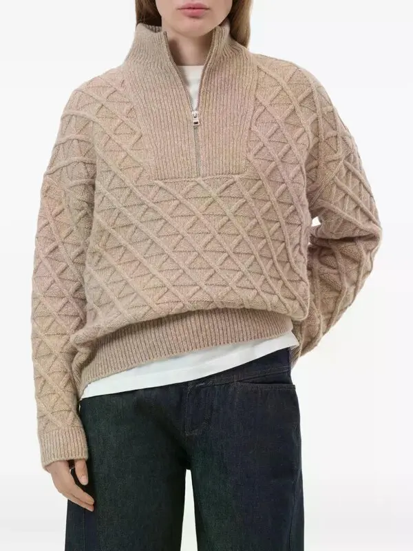 Closed Diamond-patterned Half-zip Sweater