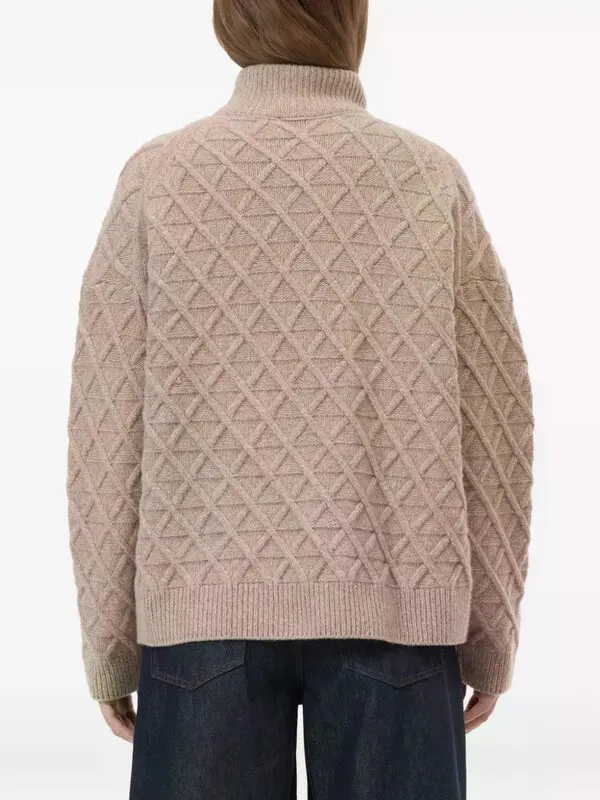 Closed Diamond-patterned Half-zip Sweater