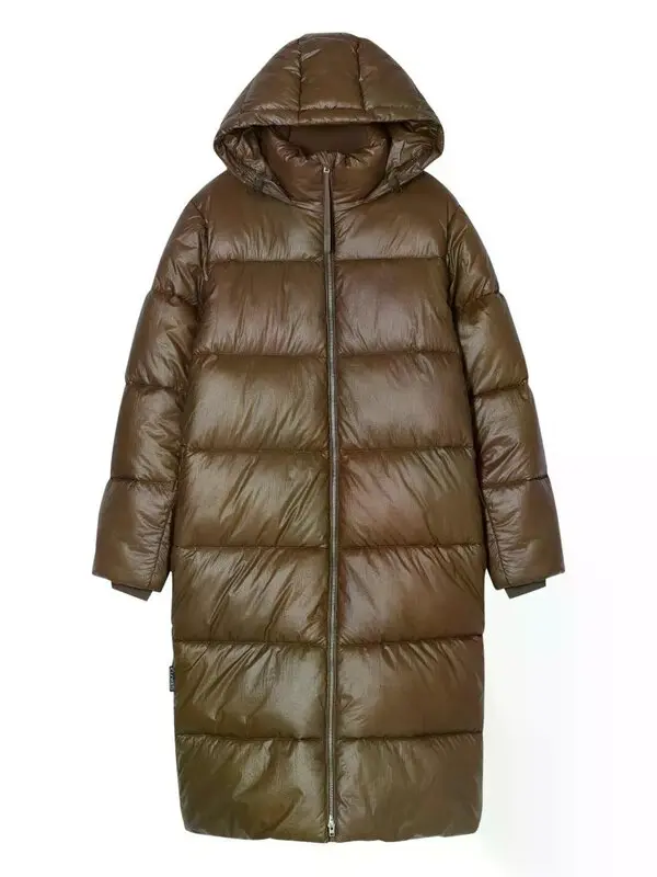 Closed Quilted Hooded Puffer Coat - Brown