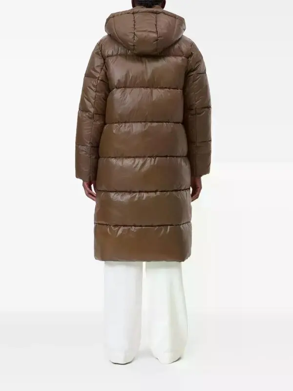 Closed Quilted Hooded Puffer Coat - Brown