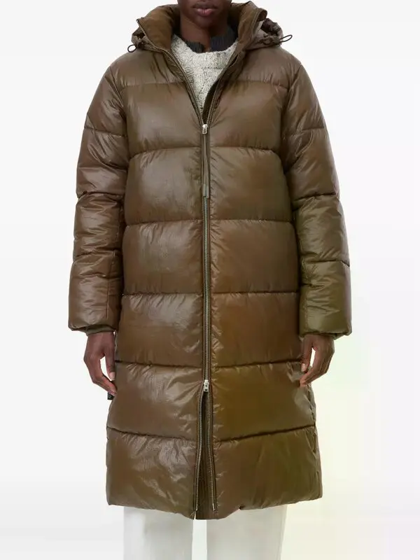 Closed Quilted Hooded Puffer Coat - Brown