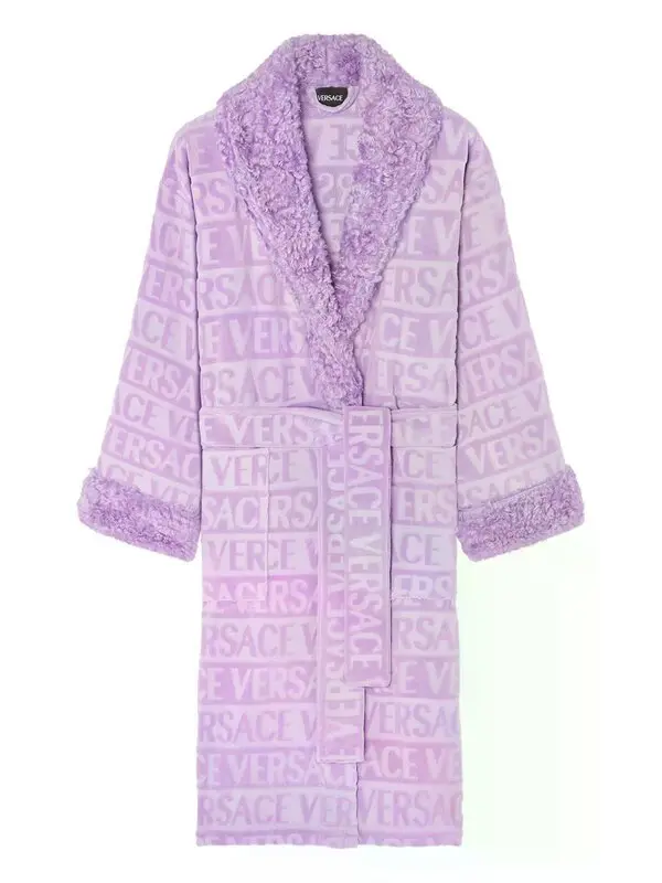 Versace Logo-jacquard Fleece-trimmed Robe - Purple