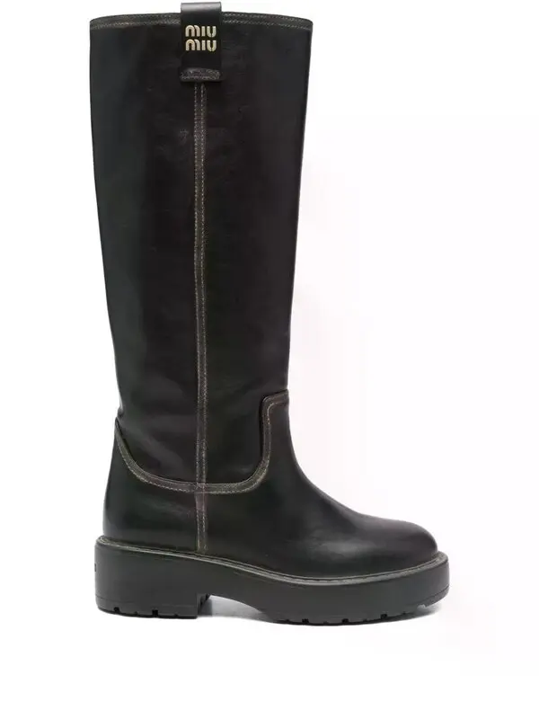 Miu Miu Logo Plaque Knee-high Boots