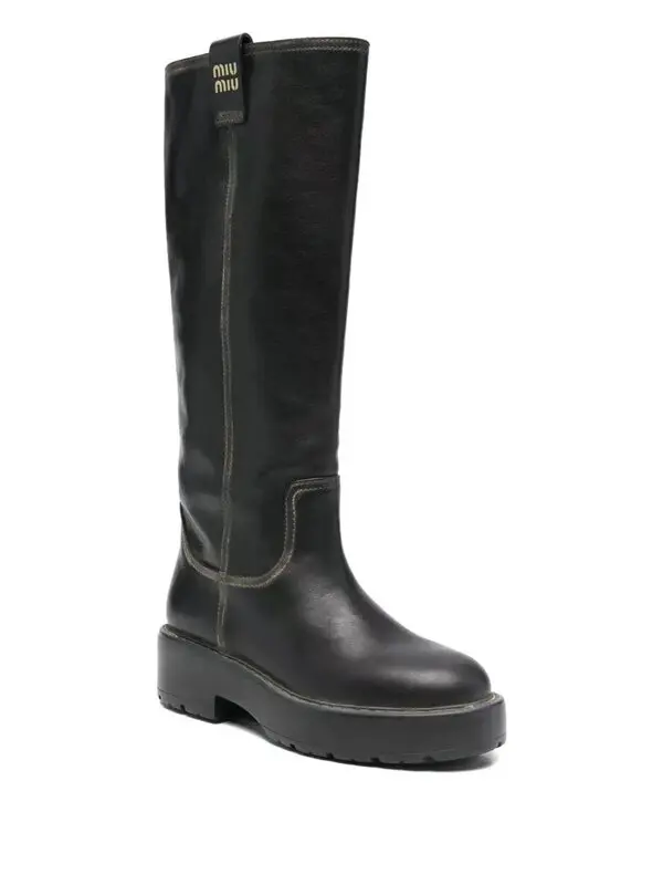 Miu Miu Logo Plaque Knee-high Boots