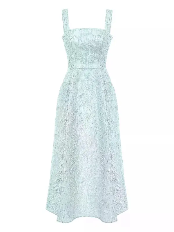 POST MERIDIEM Feather-embellished Corset Midi Dress