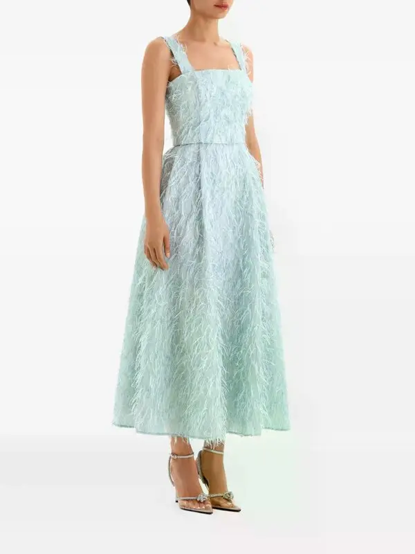 POST MERIDIEM Feather-embellished Corset Midi Dress