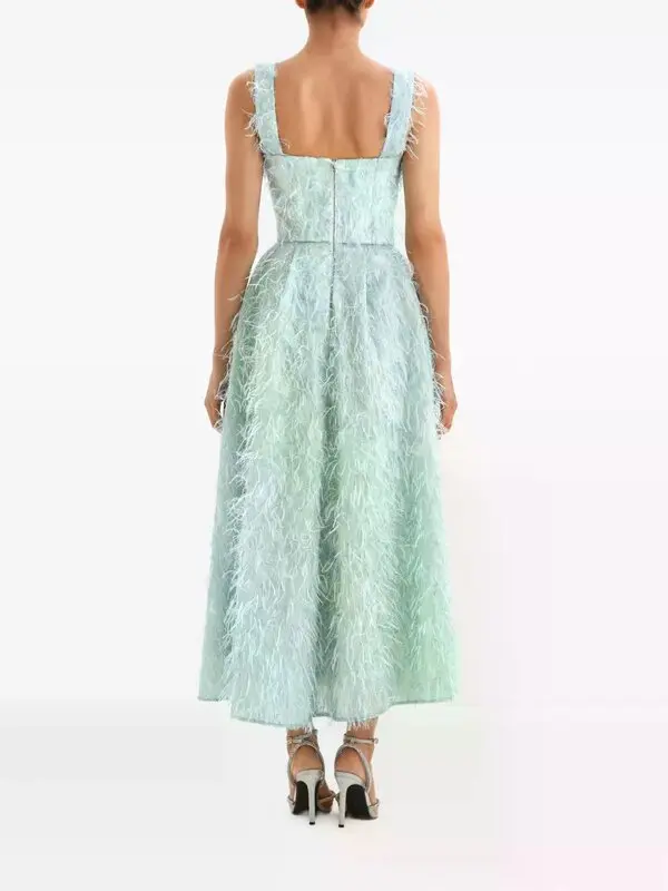 POST MERIDIEM Feather-embellished Corset Midi Dress
