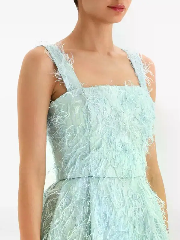 POST MERIDIEM Feather-embellished Corset Midi Dress