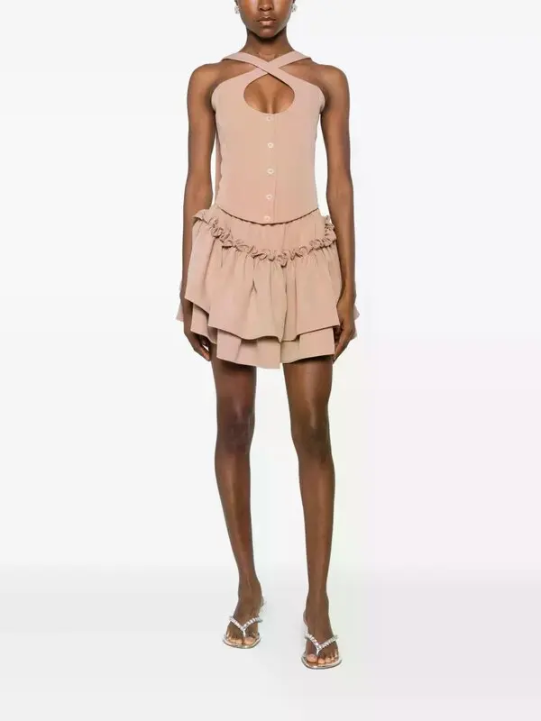 RHIZOME Katya Ruffle Detail Mini Skirt - Brown
