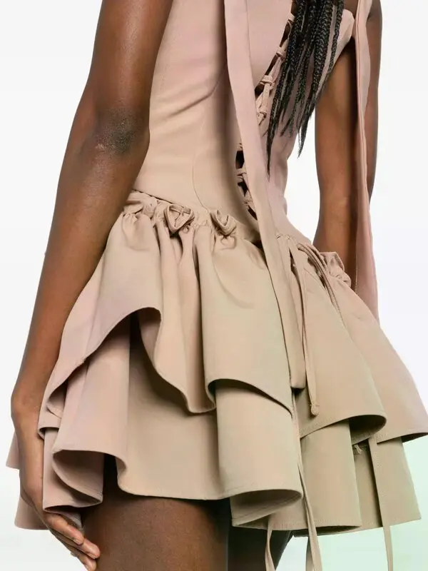 RHIZOME Katya Ruffle Detail Mini Skirt - Brown