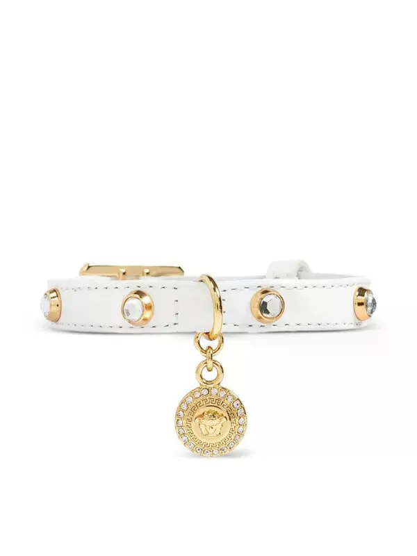 Versace Medusa Studded Leather Collar - White