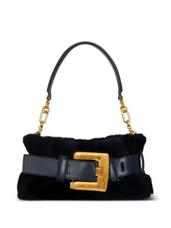 Balmain Mini Anthem Shearling Clutch - Black
