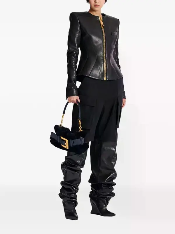 Balmain Mini Anthem Shearling Clutch - Black