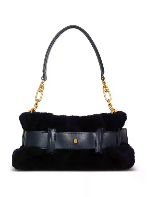 Balmain Mini Anthem Shearling Clutch - Black