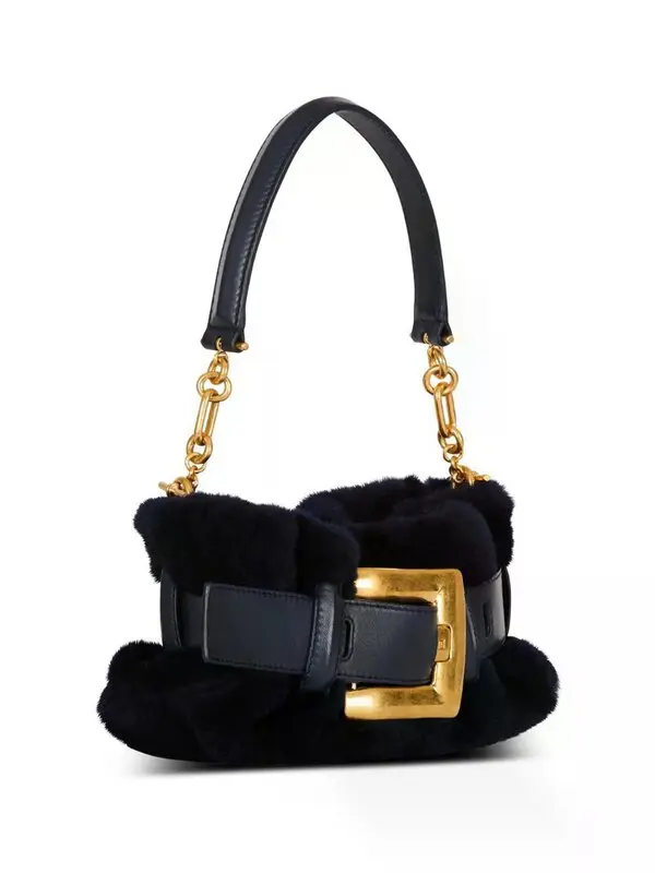 Balmain Mini Anthem Shearling Clutch - Black