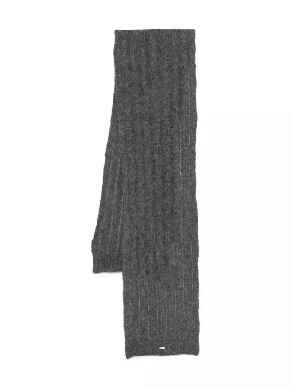 Herno Logo-plaque Ribbed-knit Scarf - Grey