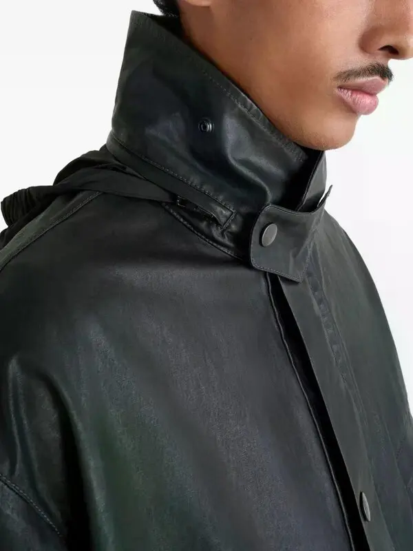 LEMAIRE Concealed-hood Leather Rain Jacket