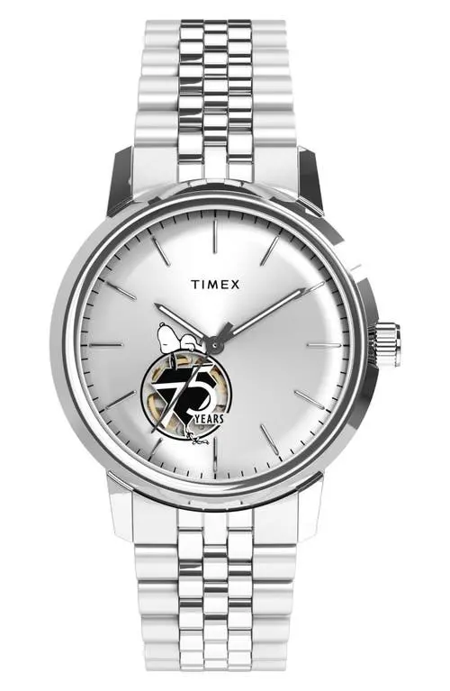 TIMEX® X Peanuts Marlin® 75th Anniversary Edition Automatic Bracelet Watch - Silverone
