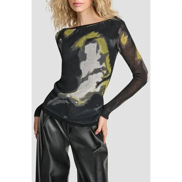 Dkny Abstract Print Double Layer Sweater
