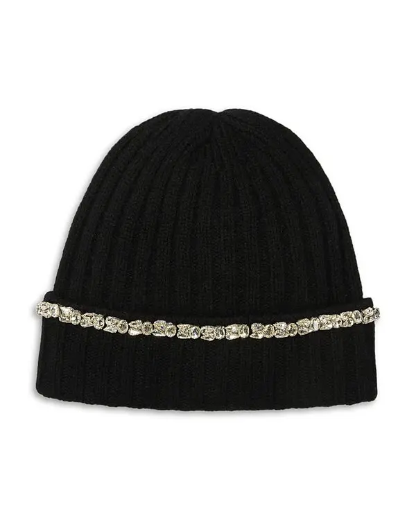 CAROLYN ROWAN ACCESSORIES Cashmere Ribbed Cuffed Beanie - Black