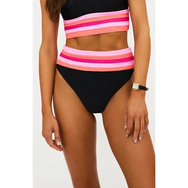 Beach Riot Millie Colorblock High Waist Bikini Bottom - Ruby Colorblock