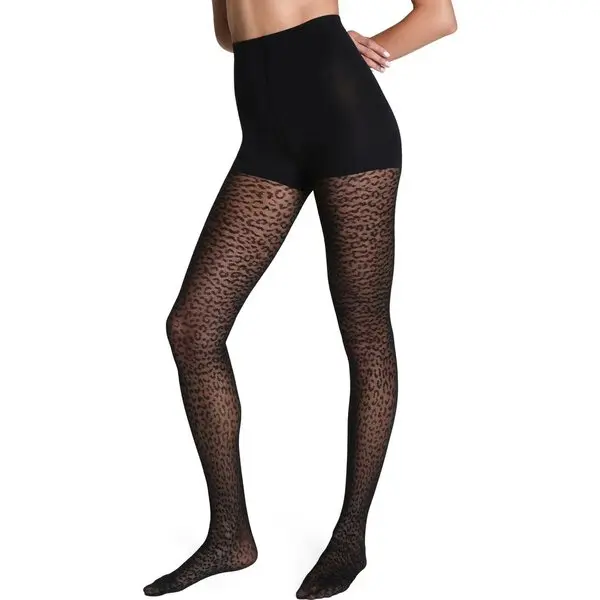 Spanx Iconic Leopard Fishnet Tights - Very Black