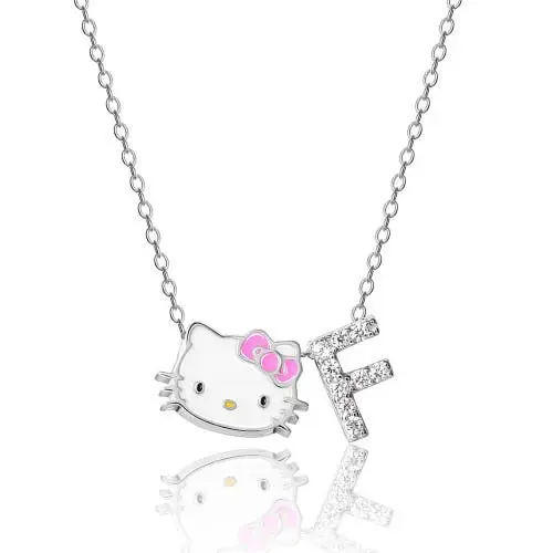 HELLO KITTY Plated Enamel Pave Initial Slider Necklace - Silver