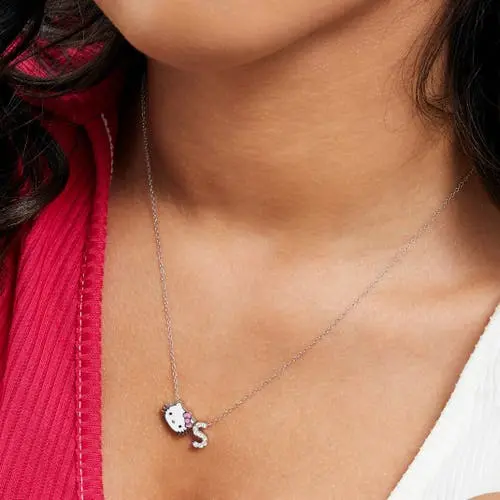 HELLO KITTY Plated Enamel Pave Initial Slider Necklace