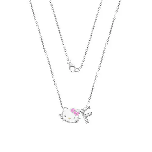 HELLO KITTY Plated Enamel Pave Initial Slider Necklace