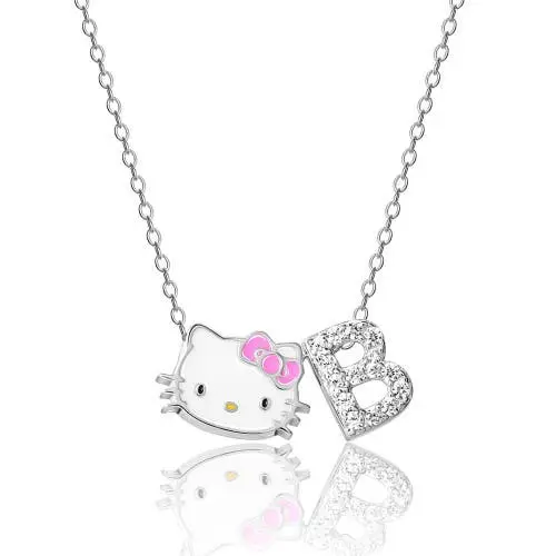 HELLO KITTY Plated Enamel Pave Initial Slider Necklace - White/silver B