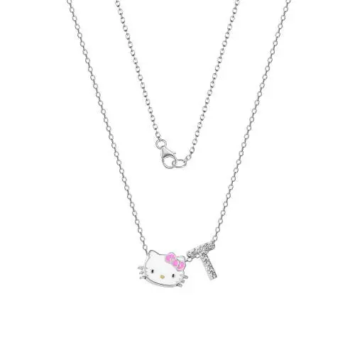 HELLO KITTY Plated Enamel Pave Initial Slider Necklace - White/silver T